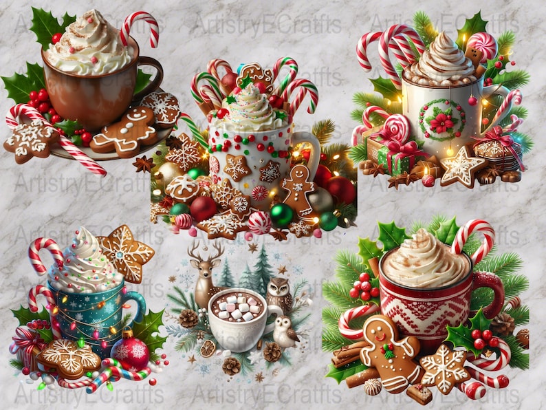 25 Christmas Hot Chocolate Clipart Bundle, Holiday Drinks Printable Art ...