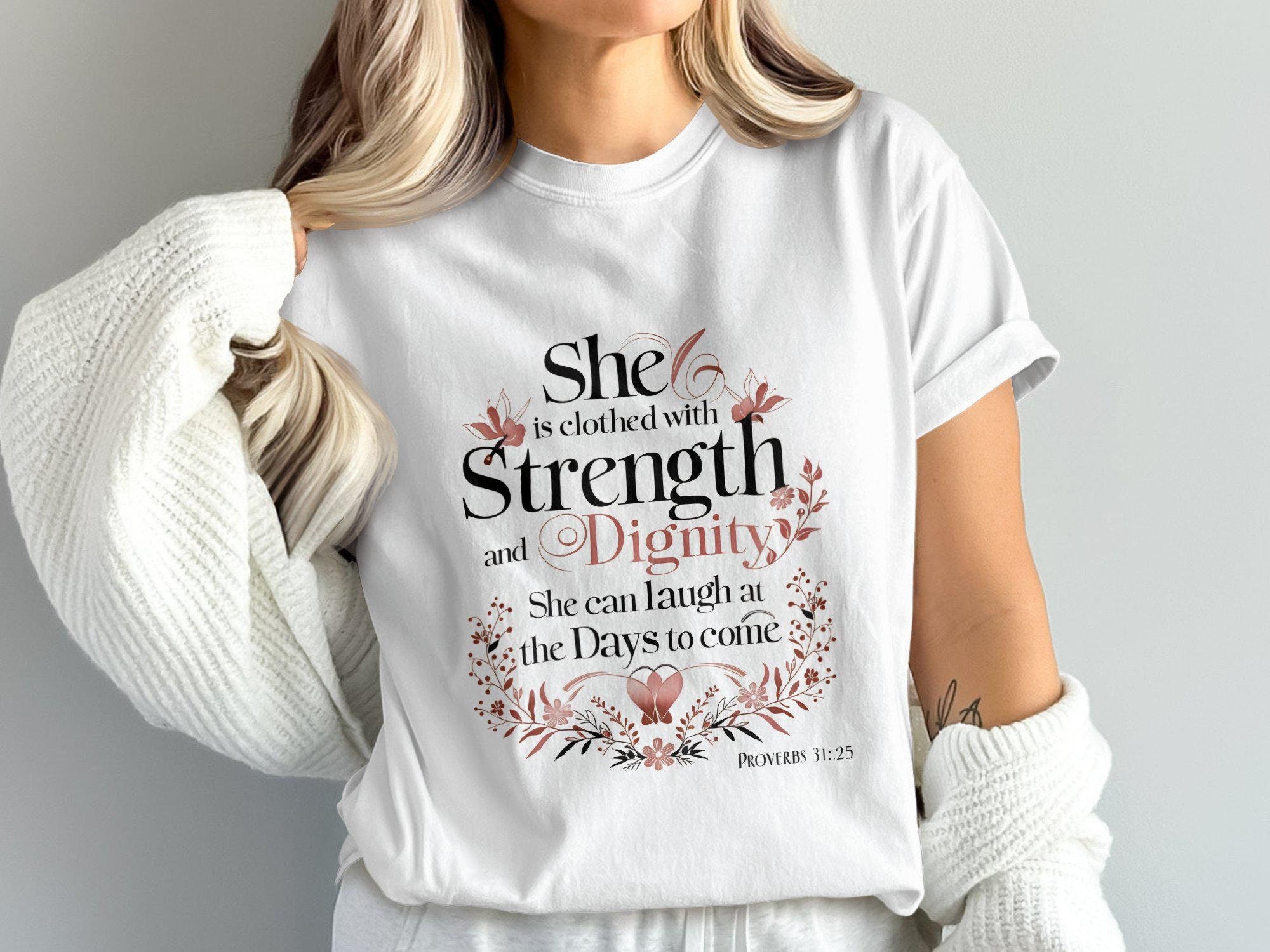 Christain Tees, Bible Verse, Digital Download, She is Clothed With ...