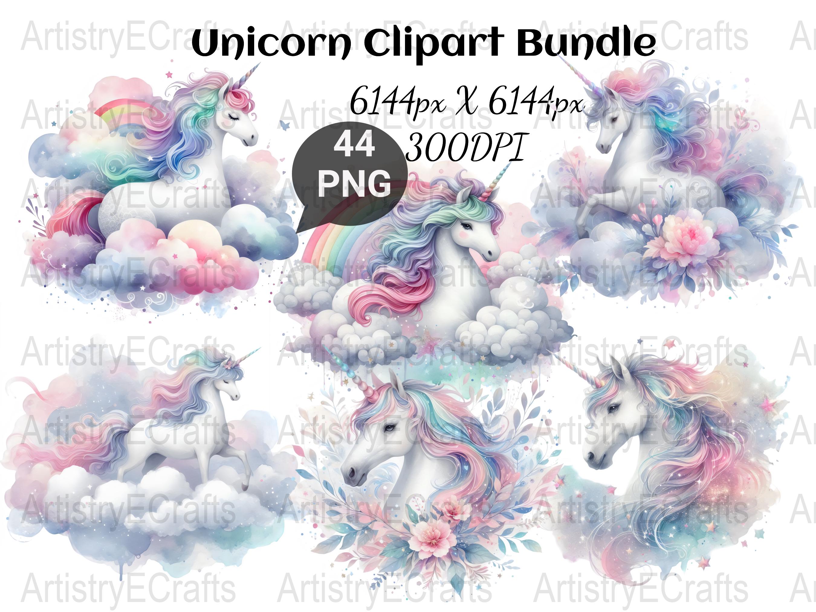 Magical Unicorn Clipart Bundle, Digital Unicorn Overlays, Cute Unicorn ...