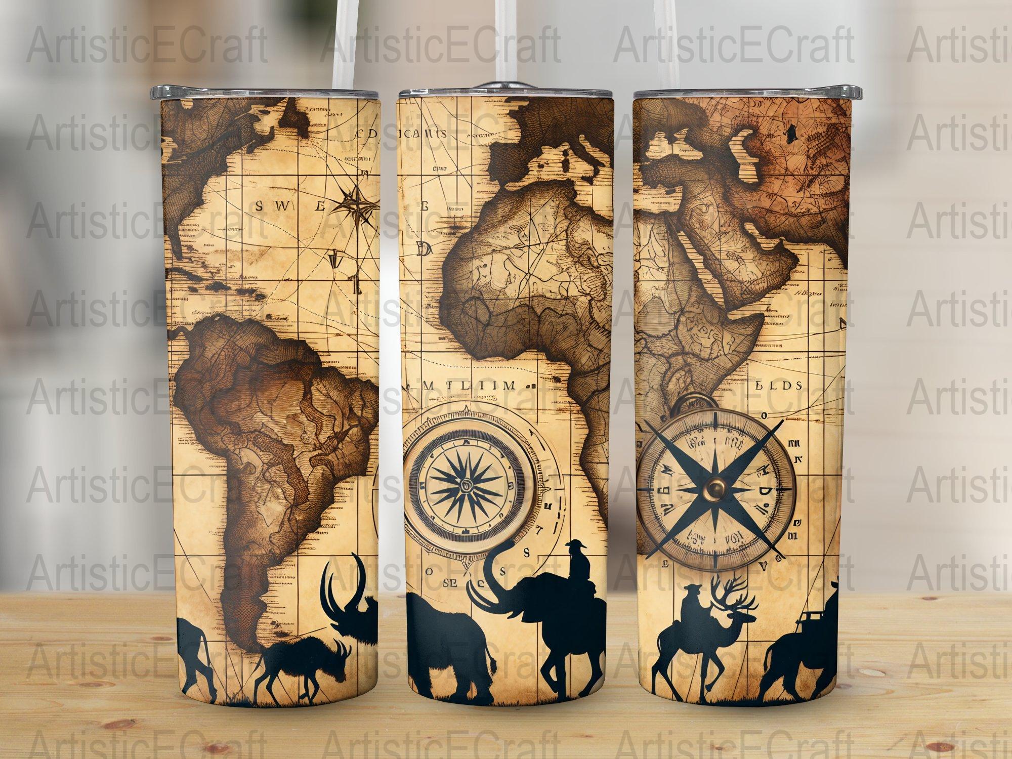 Vintage World Map Tumbler Wrap, Travel Theme Skinny Tumbler Sublimation ...