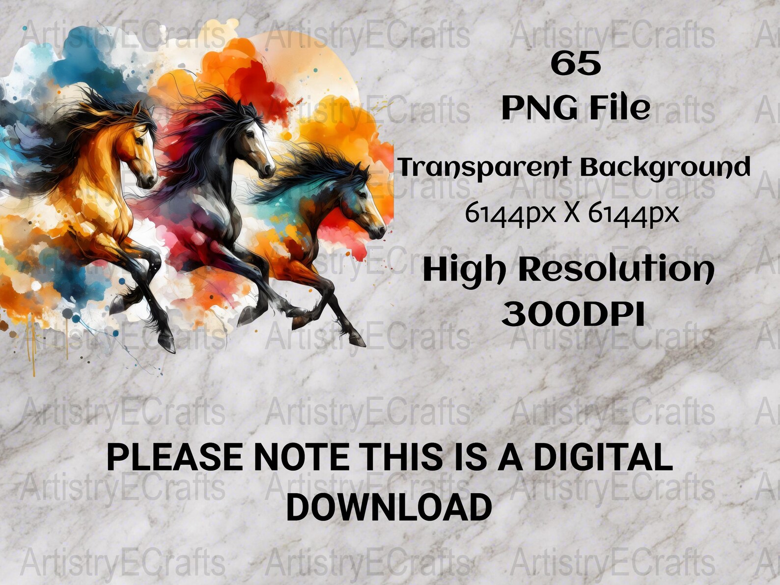 Horse Watercolor Clipart Bundle, Digital Horse PNG Set, Wild Horses ...