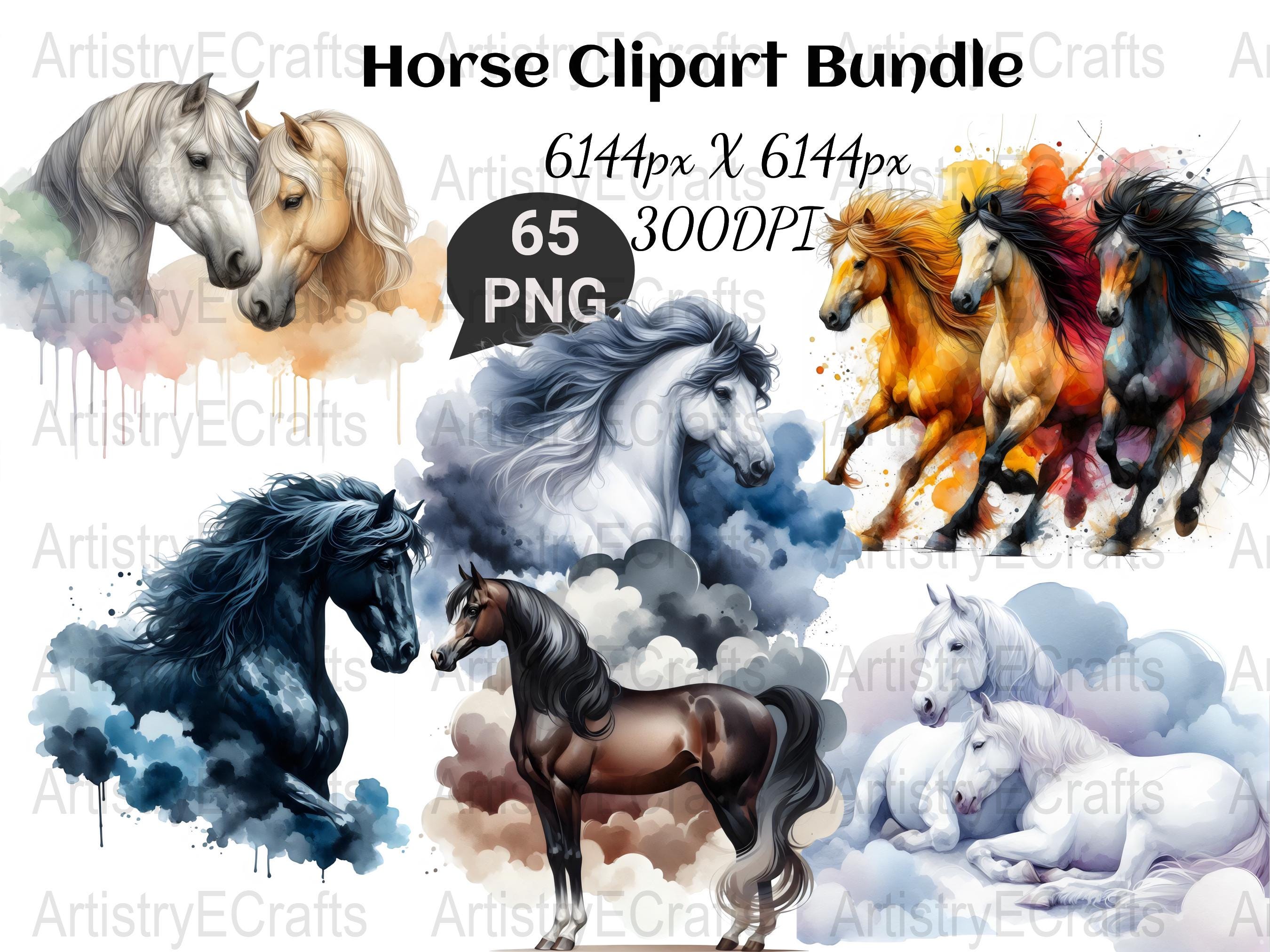 Horse Watercolor Clipart Bundle, Digital Horse PNG Set, Wild Horses ...