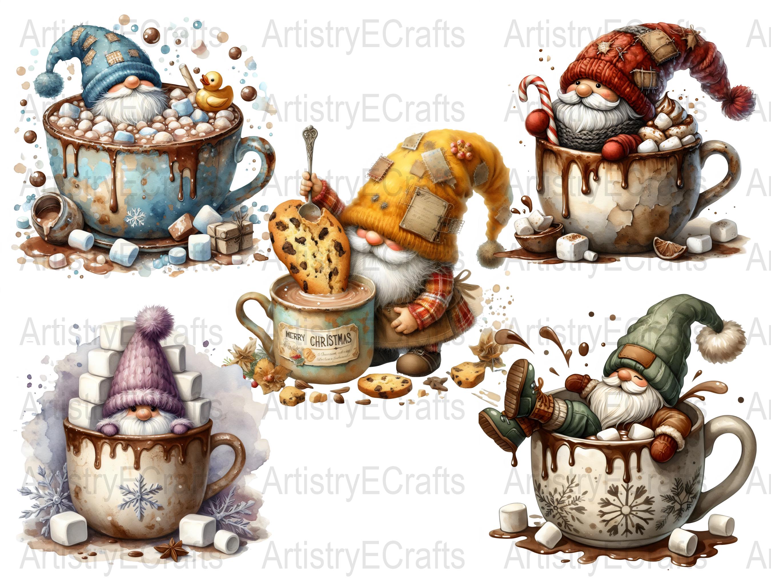 Watercolor Gnome Coffee Cup Clipart Bundle, Cozy Hot Chocolate, Winter ...