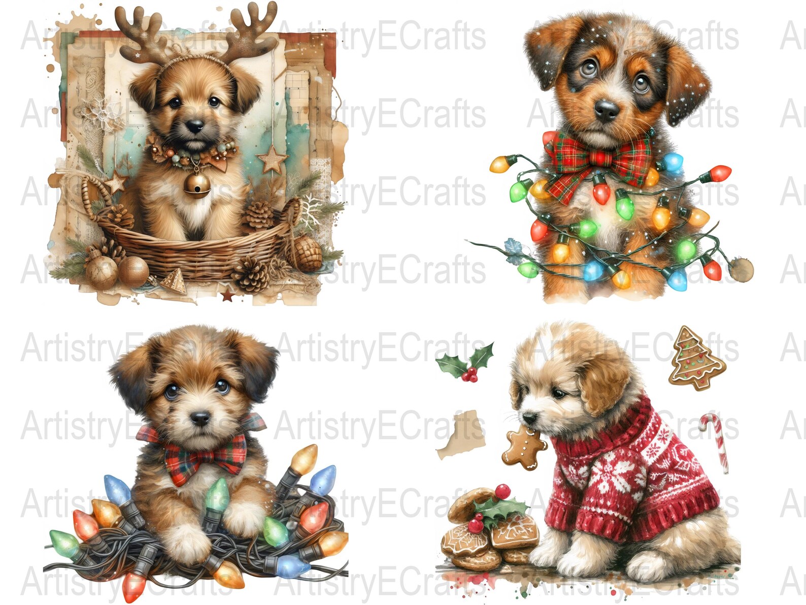 25 Christmas Puppy Clipart Bundle, Cute Holiday Dog PNG, Festive ...