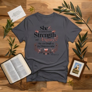 Christain Tees, Bible Verse, Digital Download, She is Clothed With ...