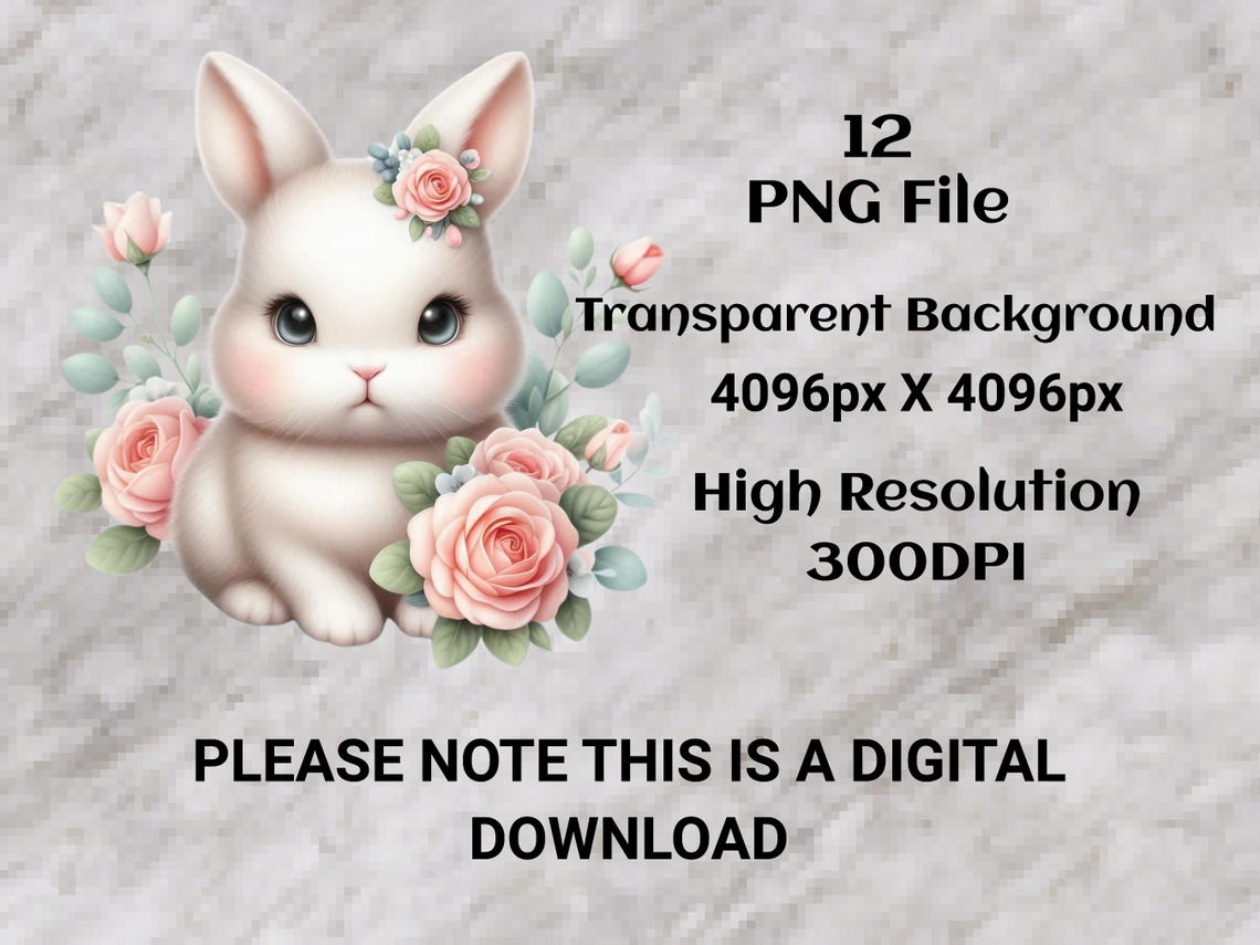 12 Cute Pet Clipart Floral Bundle PNG, Adorable Bunny and Kitten ...