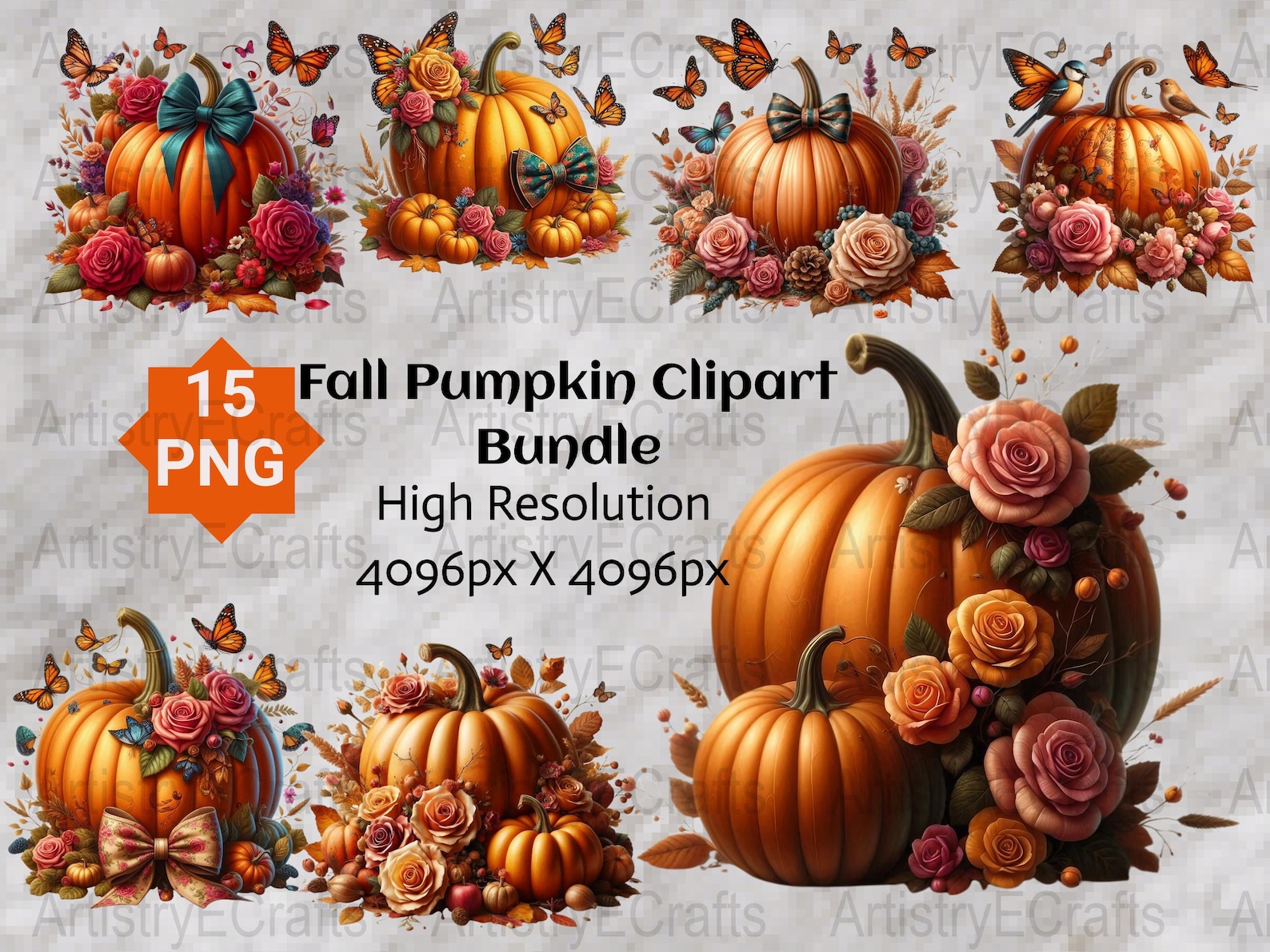 15 Fall Pumpkin Clipart Bundle, Autumn Harvest Digital Download ...