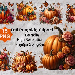 15 Fall Pumpkin Clipart Bundle, Autumn Harvest Digital Download ...