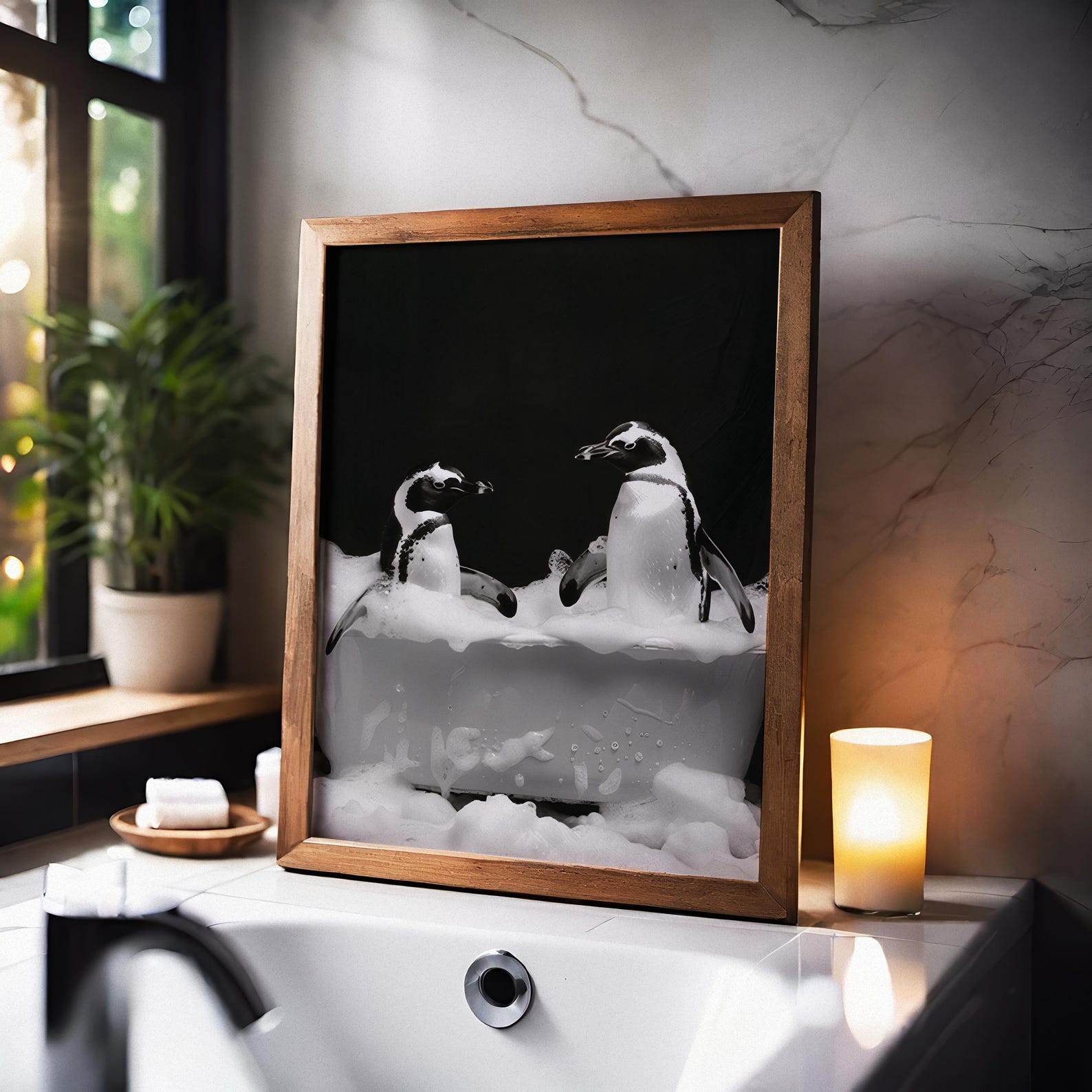 Penguin Portrait, Penguin Home Poster, Penguin Room Decor, Penguin Bath ...