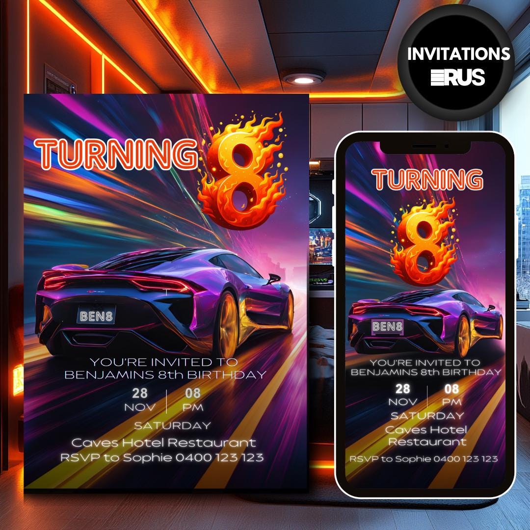 Start Your Engine Birthday Invitation, Supercar Invitation, Fast Car ...