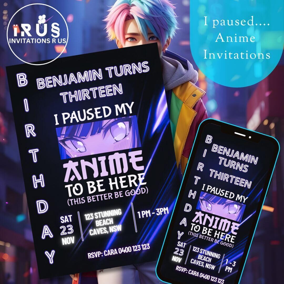 Editable Neon Anime Birthday Invitation, Customisable Invite for Any ...