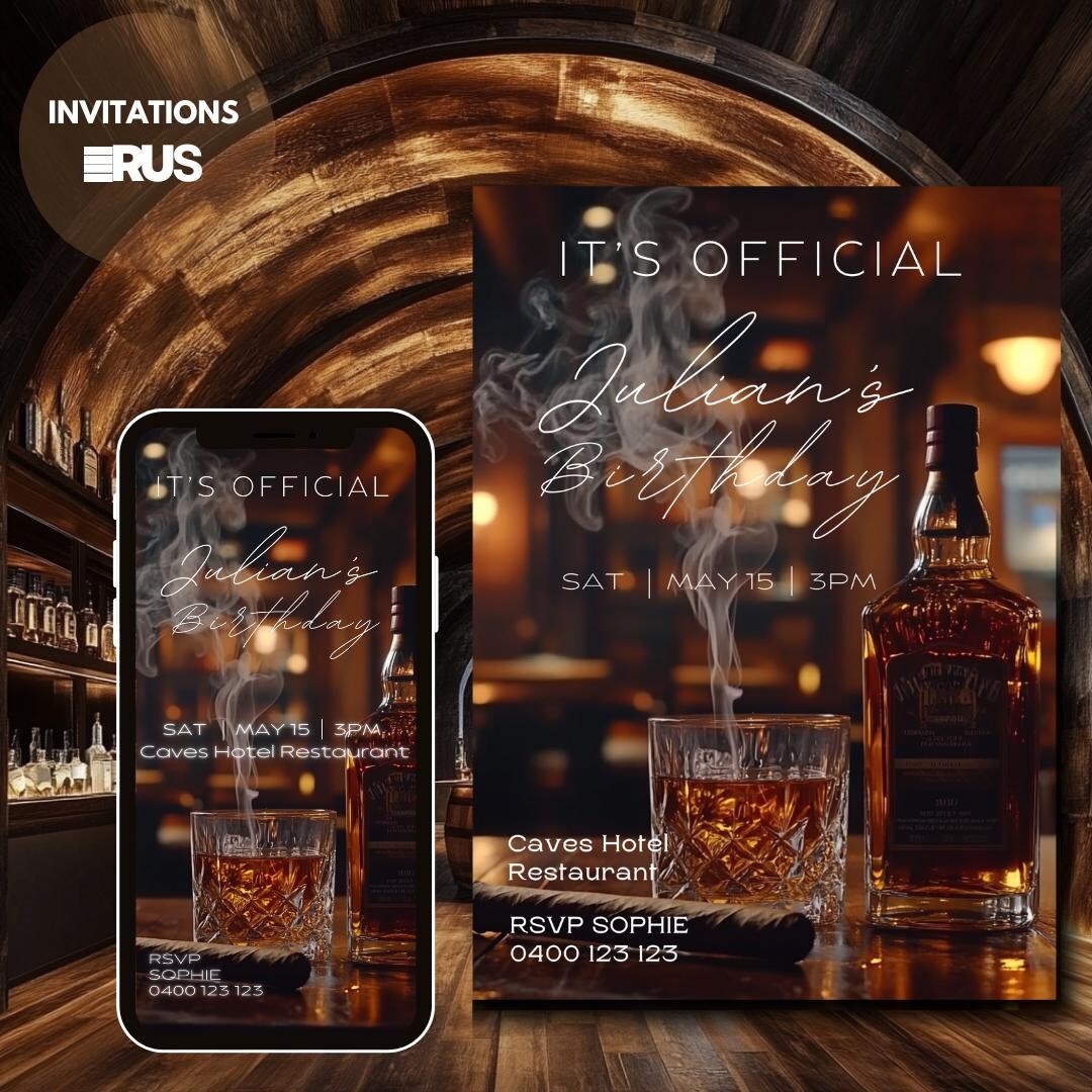 Whiskey Party Birthday Invitation for Men Customisable Invitation ...
