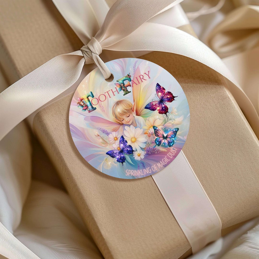 Editable Round Gift Tag Tooth Fairy-themed in Pastel Colours Perfect ...
