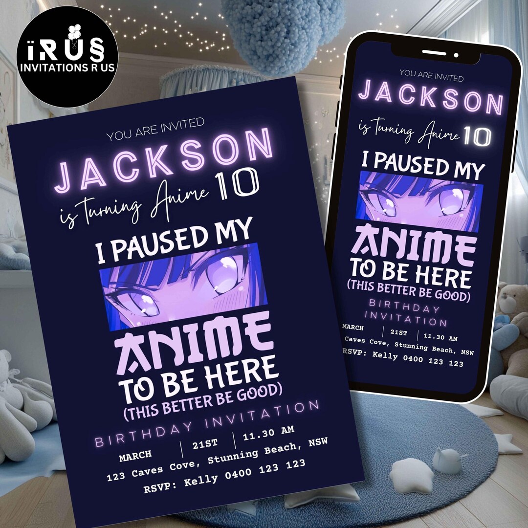 Anime Birthday Invitation, Digital and Printable, Editable Party ...