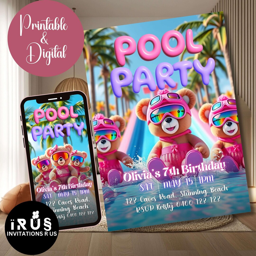 Pool Party Birthday Invitation for Kids Digital Birthday Invitation ...