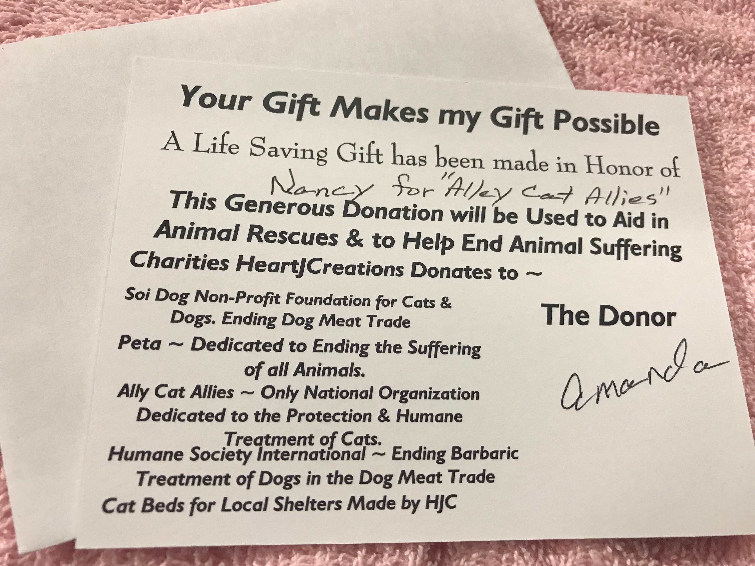 Honor Card & Product for Donation | Etsy