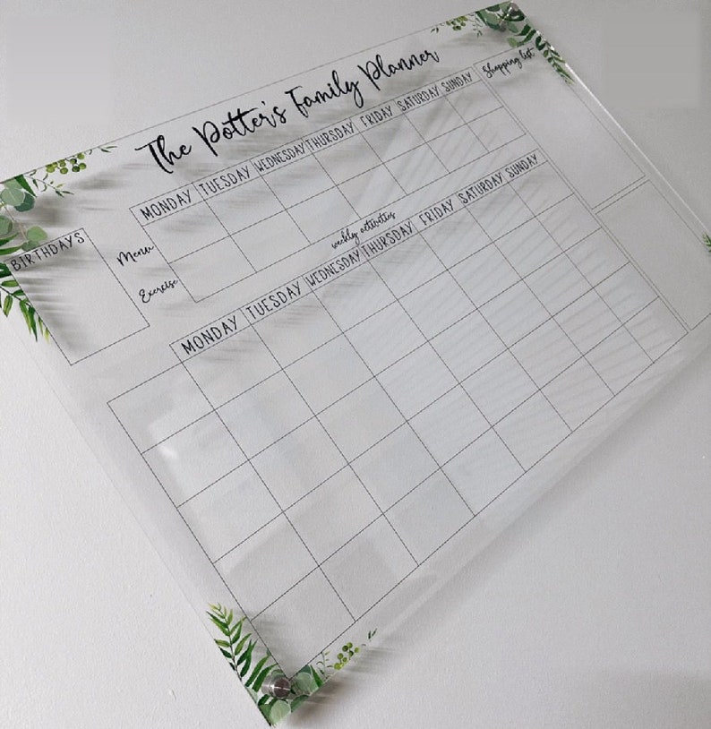 Foliage Design Personalised Acrylic Wall Planner Custom Family Calendar ...