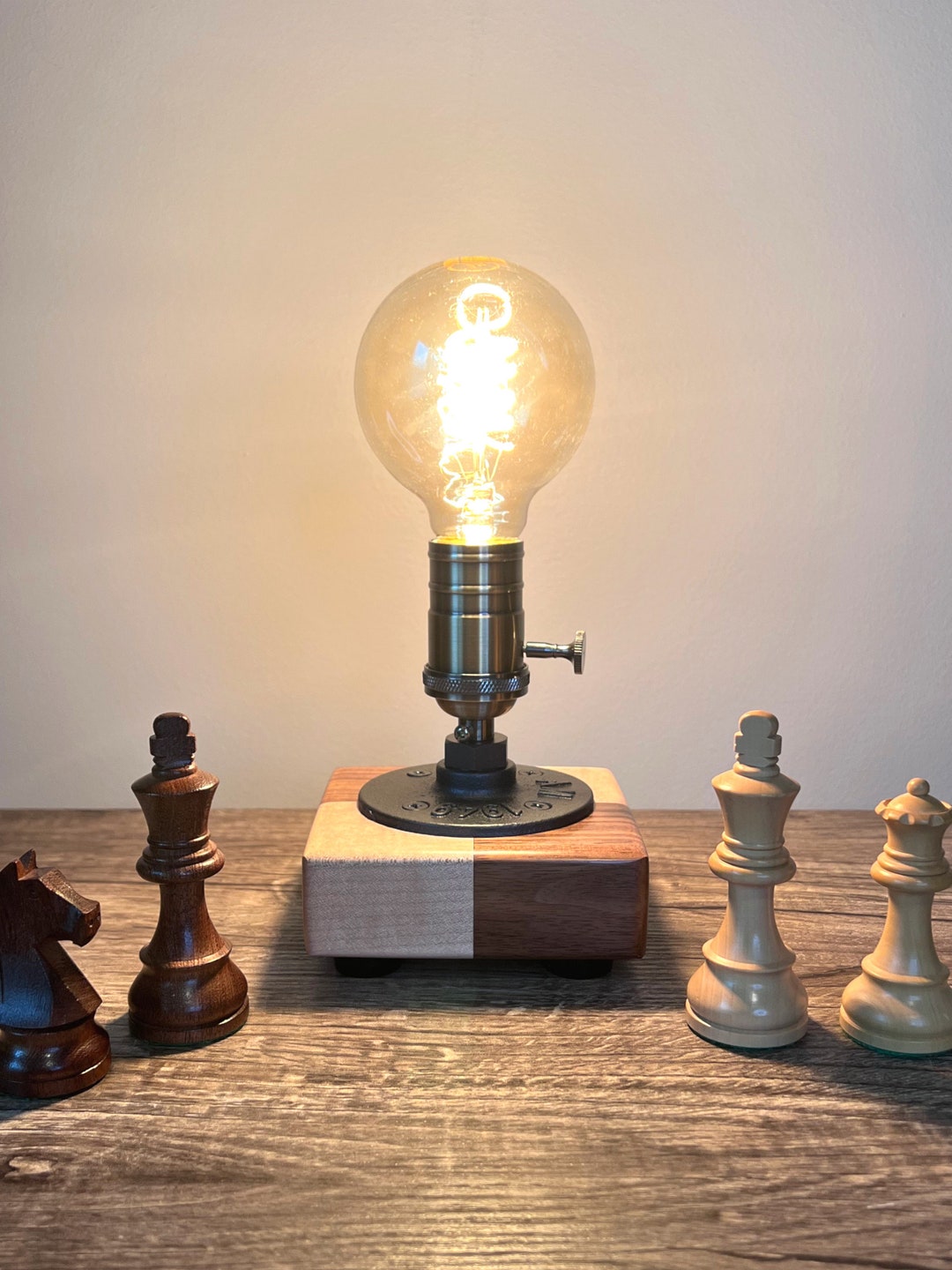 Handmade Steampunk Edison Lamp: Maple & Walnut Wood Base - Etsy