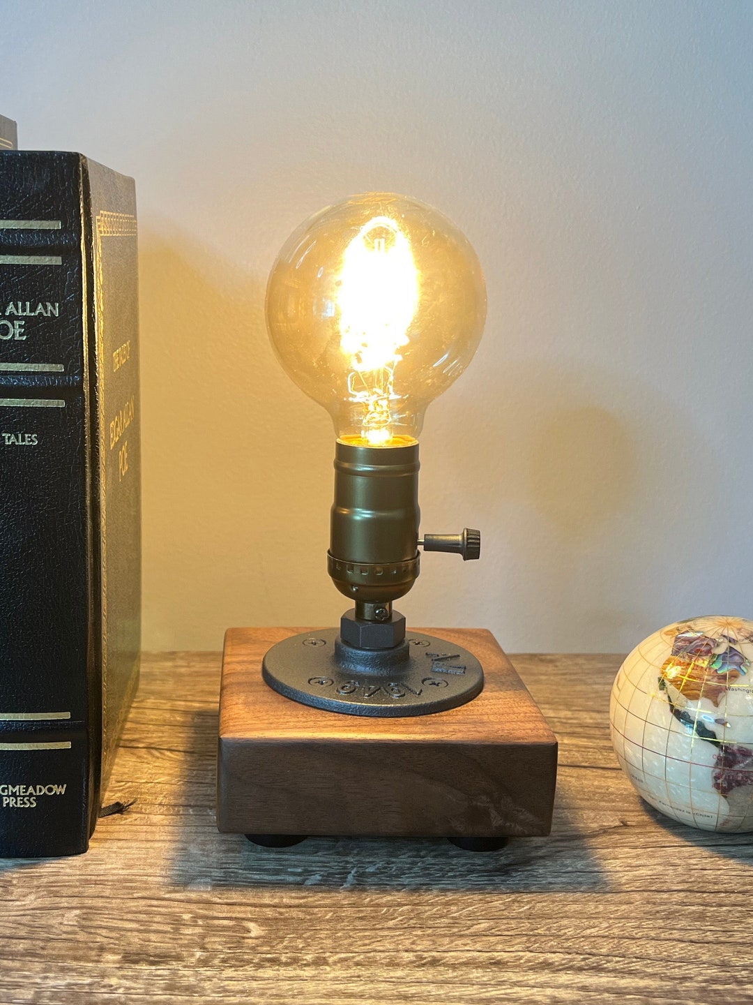 Steampunk Edison Lamp | Walnut Industrial Table Light - Etsy