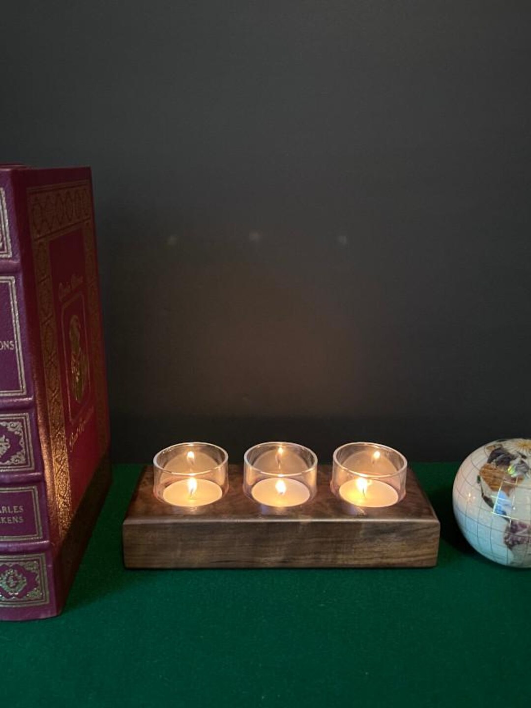 Walnut Wood Candle Holder With Glass Inserts: Rustic Tealight ...