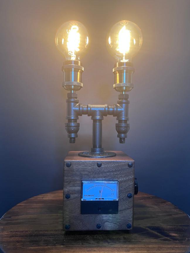 Steampunk Edison Bulb Table Lamp | Industrial Pipe & Walnut, Voltage ...