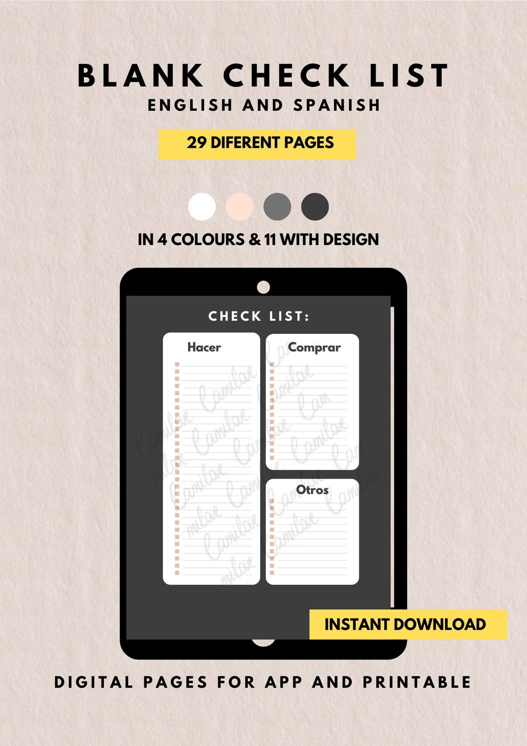 Check List Blank Digital Product - Etsy
