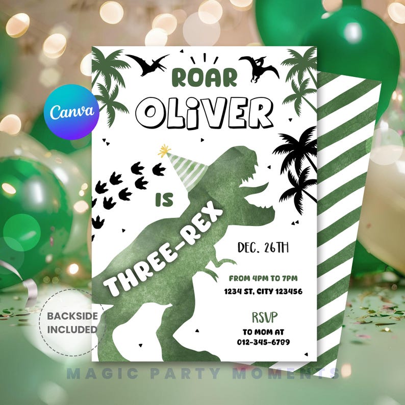 Dinosaur Birthday Invitation, Three-rex Invitation, 3 Rex Birthday ...