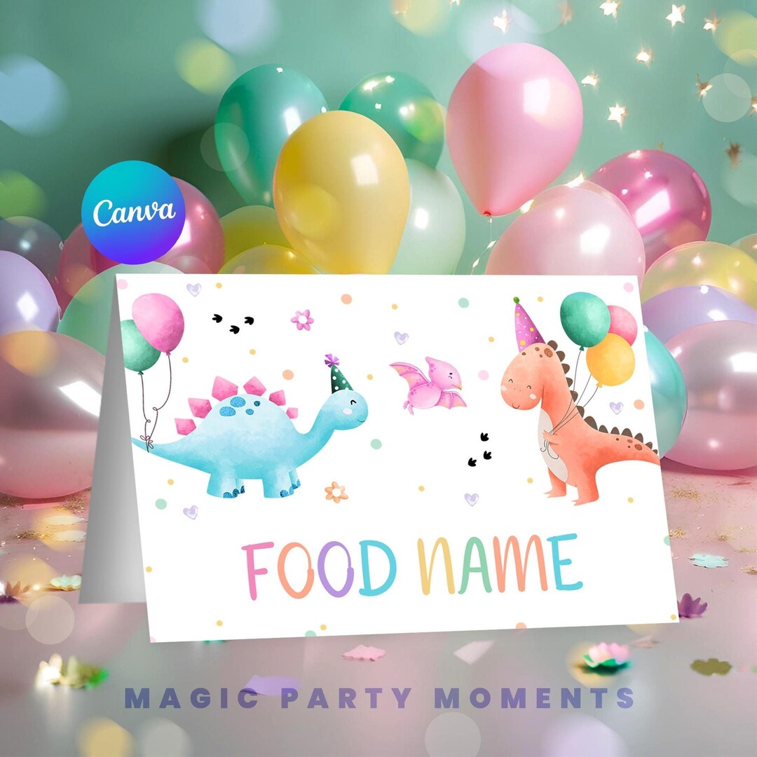 Editable Dinosaur Food Labels Pastel Girl Dinosaur Birthday Party Dino ...