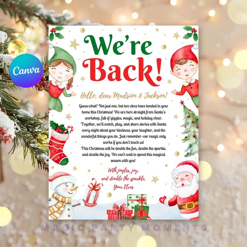 Editable Elf Arrival Letter Return Letter Christmas Elf We're Back Elf ...