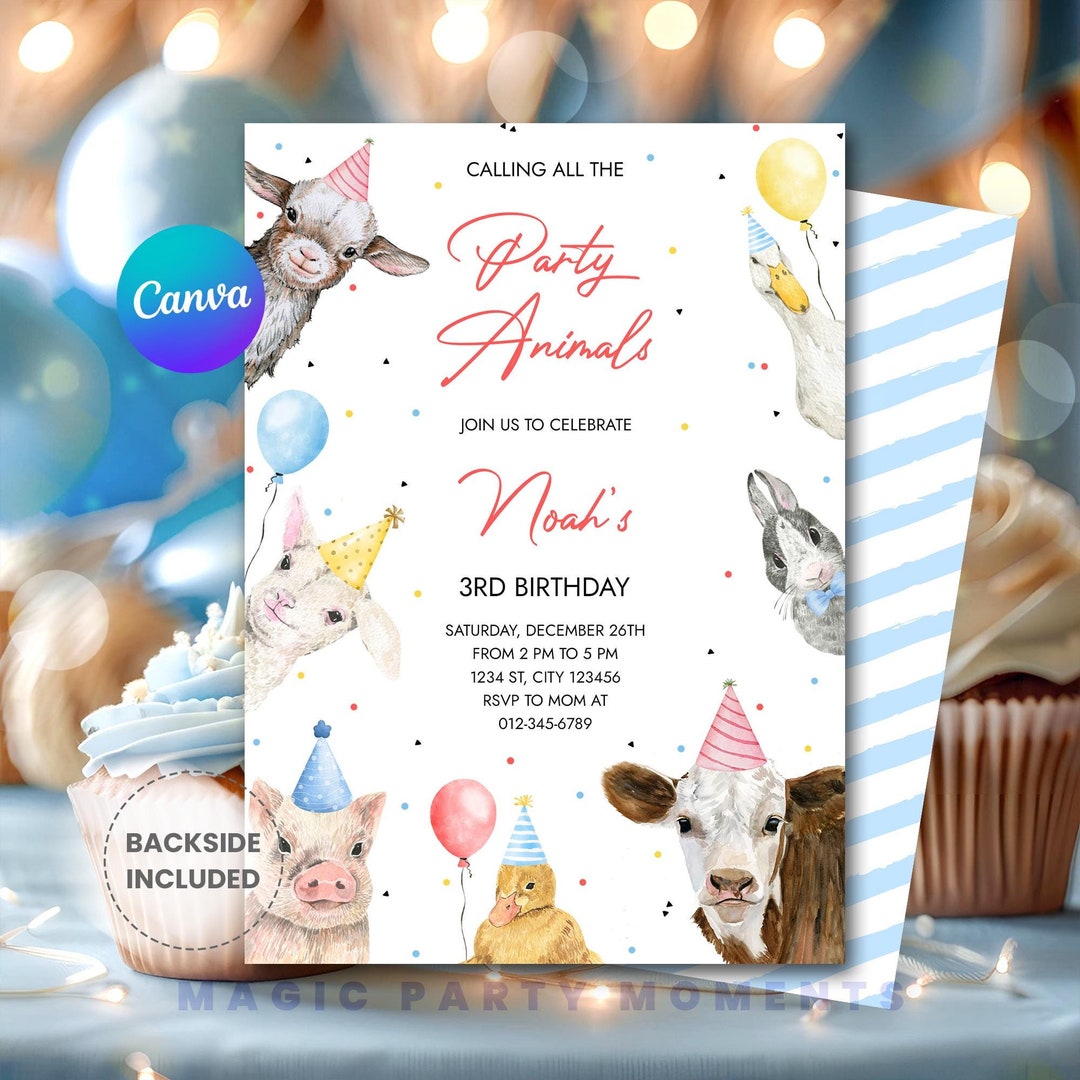 Farm Animals Birthday Invitation: Blue Barnyard Party (digital) - Etsy