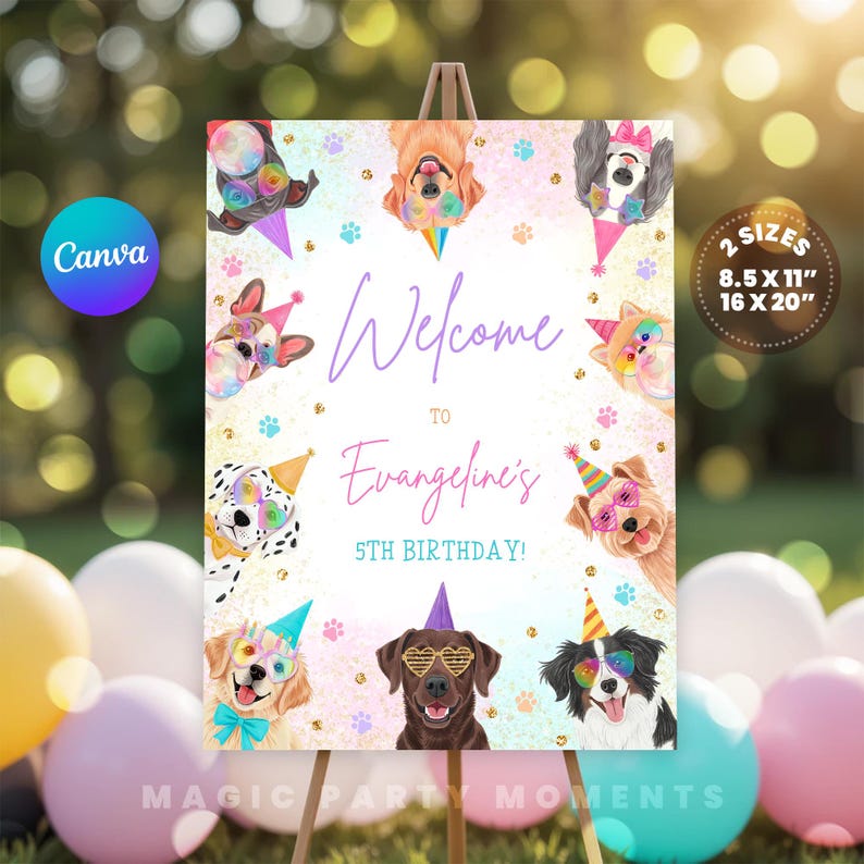 Editable Dogs Birthday Party Welcome Sign | Puppy Pawty Animals Decor ...