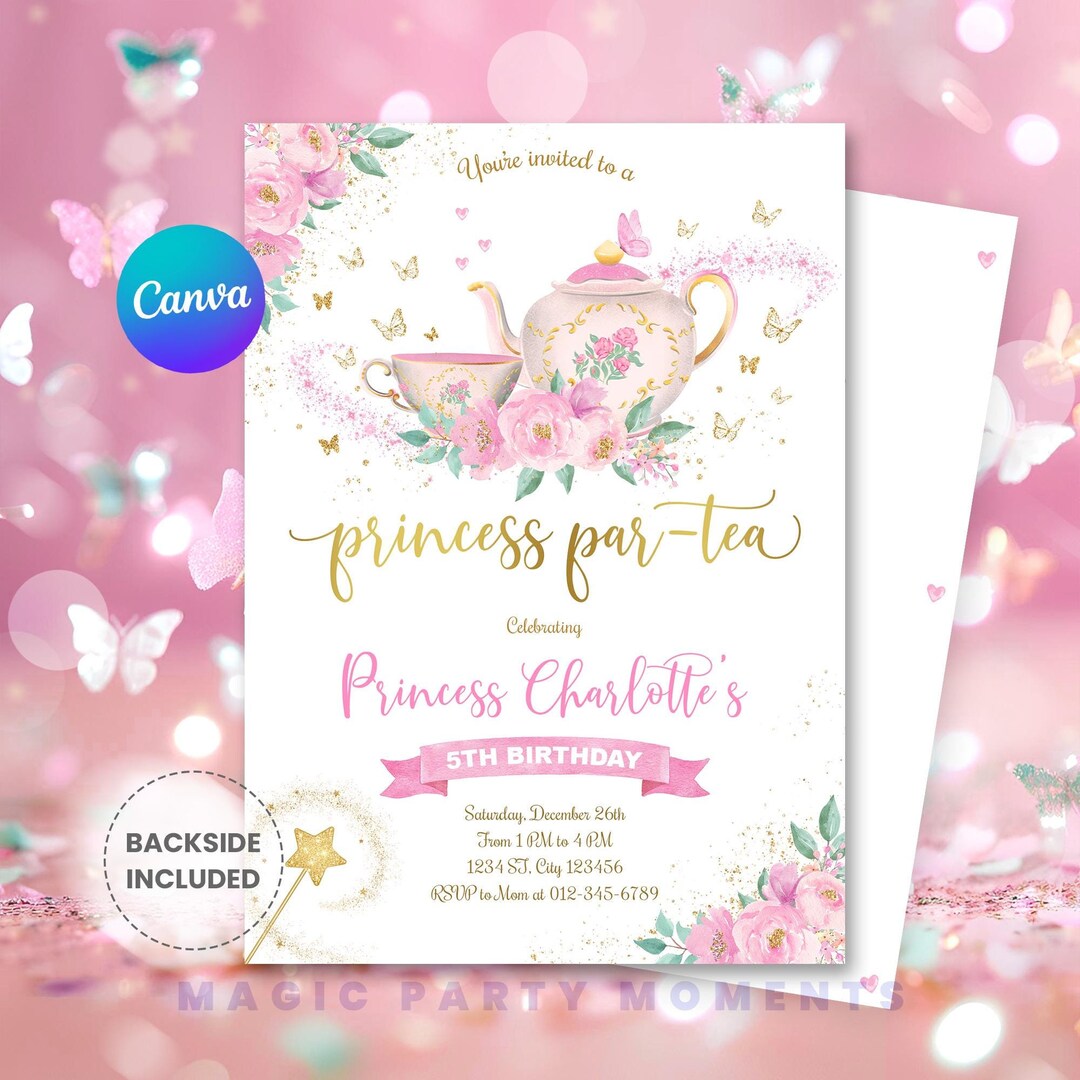 Editable Princess Par-tea Birthday Invitation Girl Tea Party Birthday ...