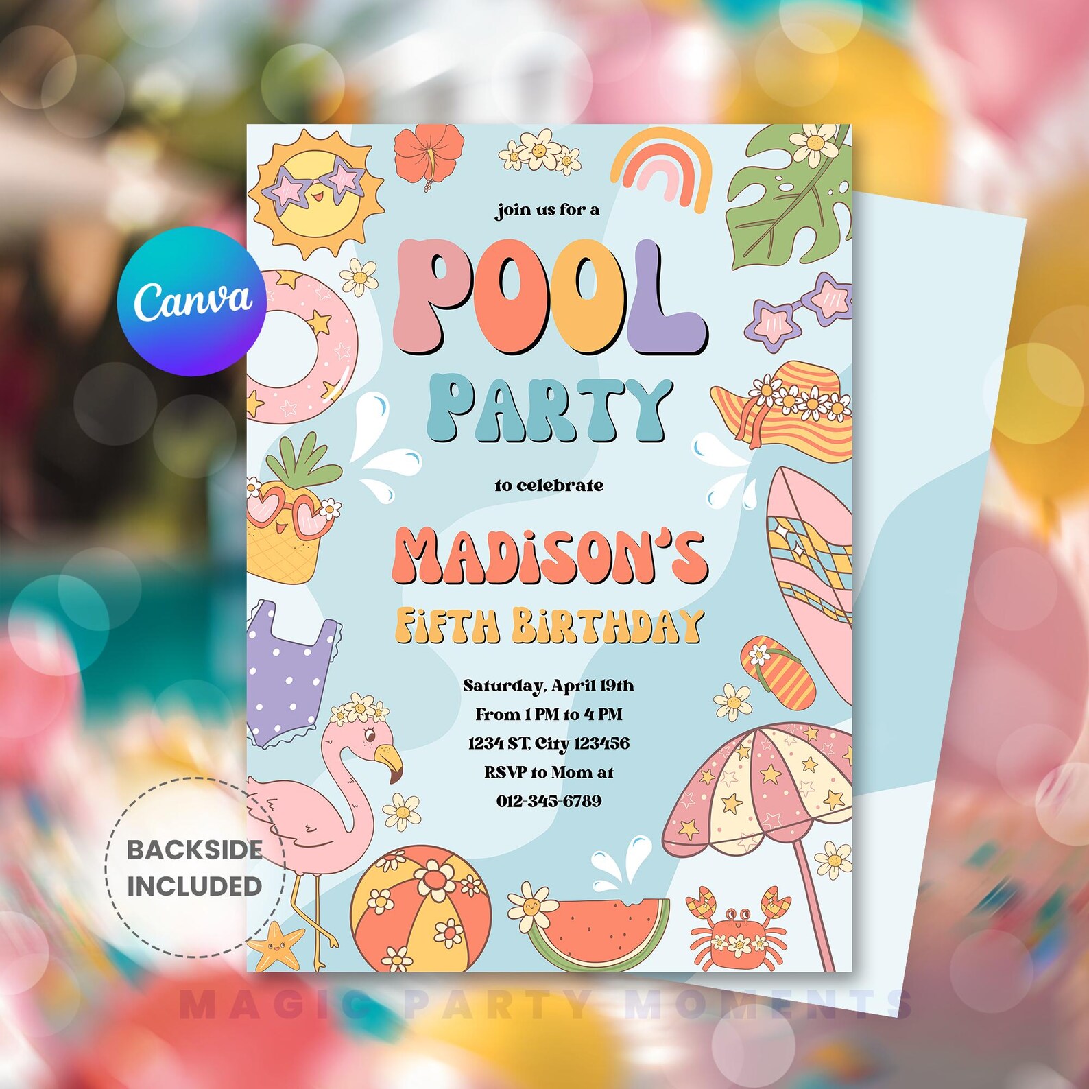 Groovy Pool Party Invitation: Editable Retro Summer Birthday (canva) - Etsy