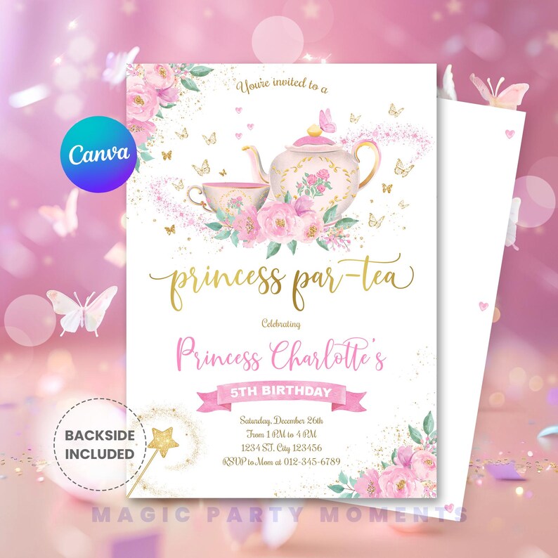 Editable Princess Par-tea Birthday Invitation Girl Tea Party Birthday ...