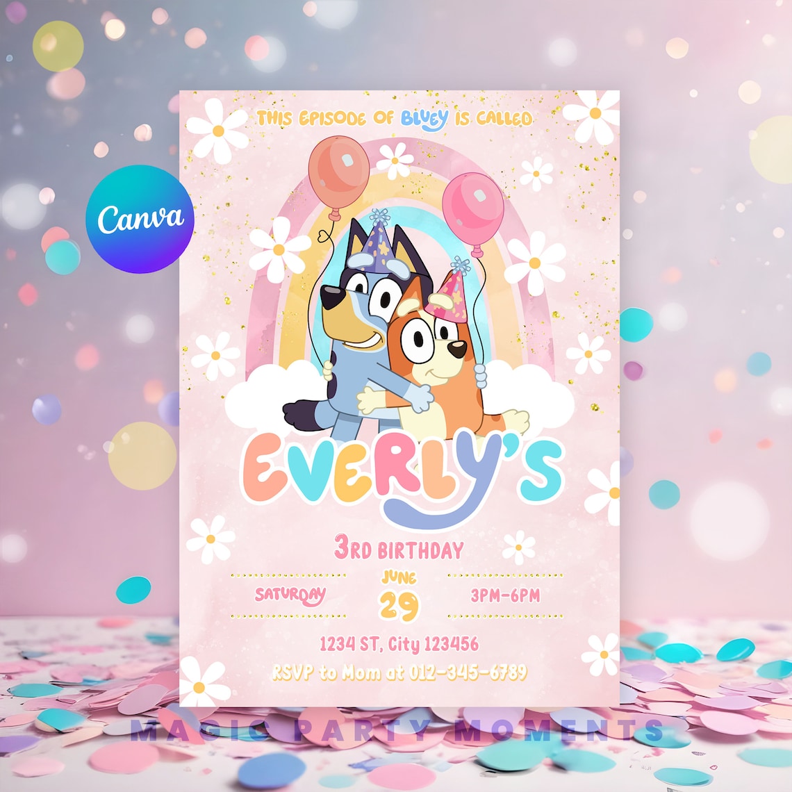 Invitación de cumpleaños de Girl Bluey / Invitación de Bluey ...