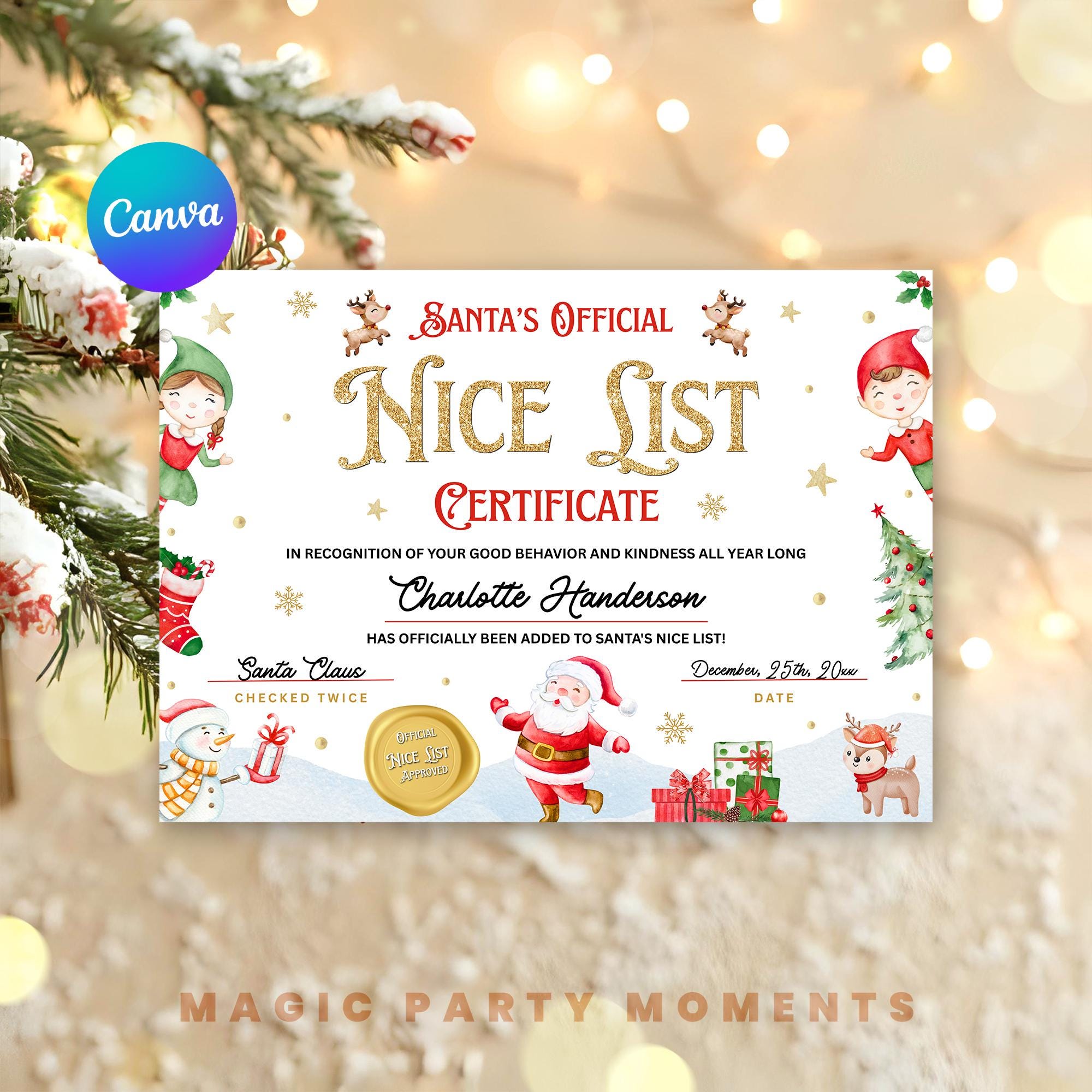 Editable Santa Claus Official Nice List Certificate Letter From Desk ...