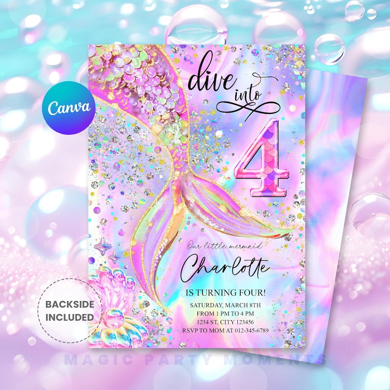 Editable Mermaid 4th Birthday Invitation – Un-four-gettable ...