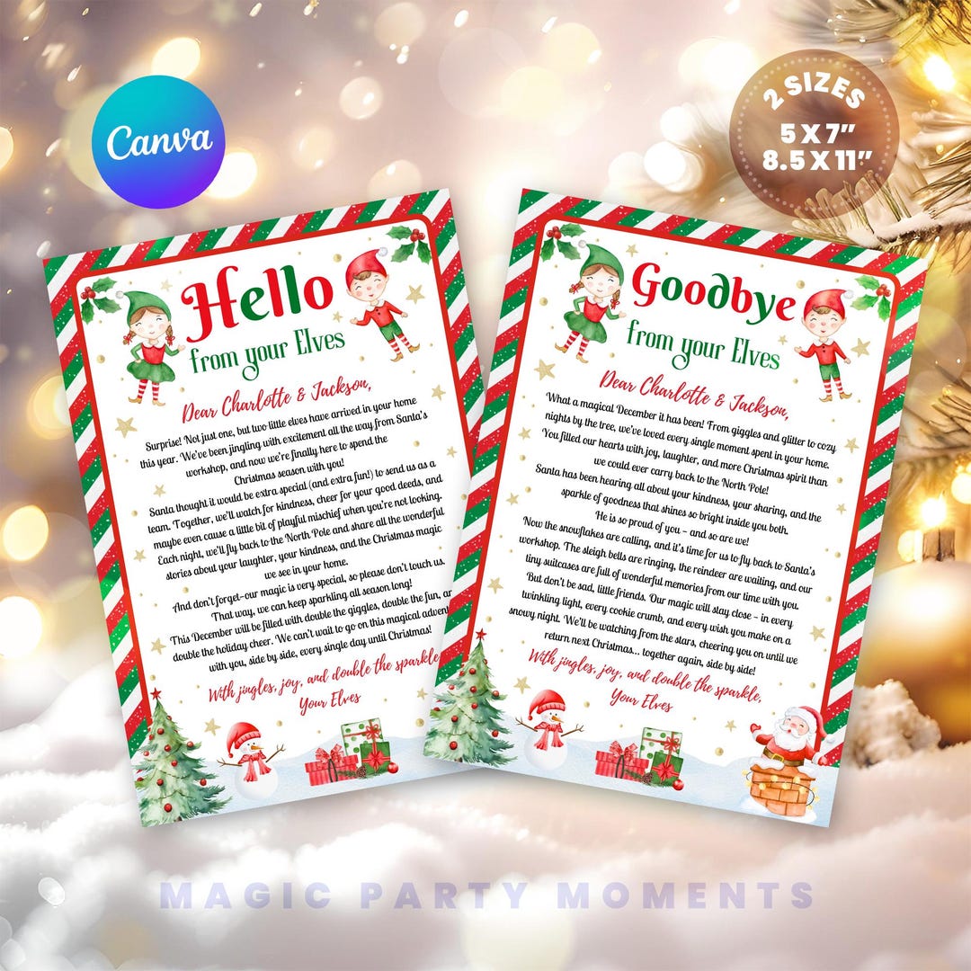 Editable Hello and Goolbye From Your Elves Elf, Arrival & Goodbye ...