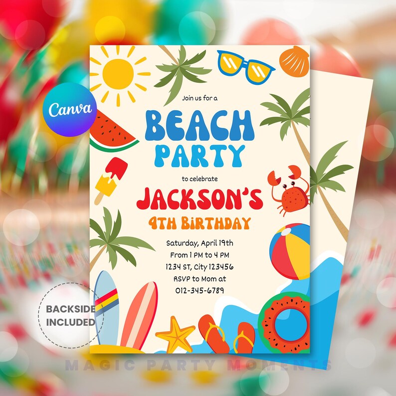 Beach Party Invitation, Boy Pool Party, Editable Pool Party Invitation ...