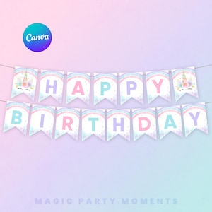 Editable Unicorn Birthday Banner: Pastel Rainbow Party Decor (instant ...