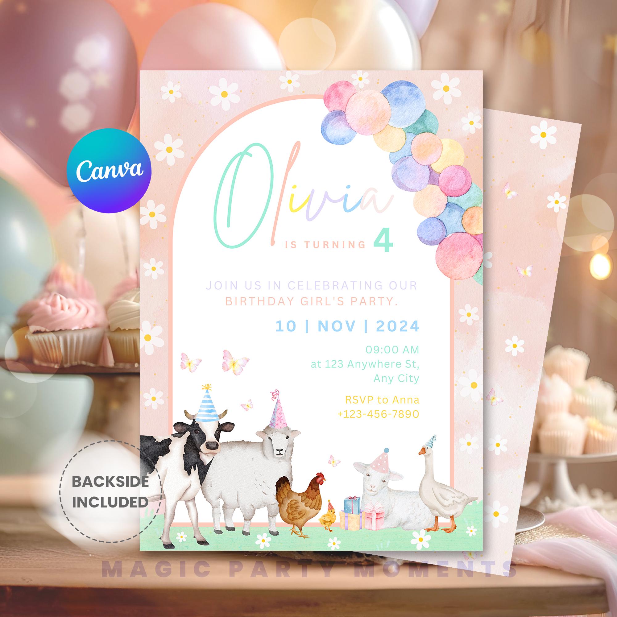 Editable Farm Animals Birthday Party Invitation Calling All Party ...