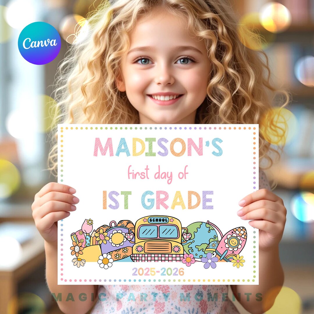 Editable First Day of 1st Grade Sign: Printable School Poster (instant ...