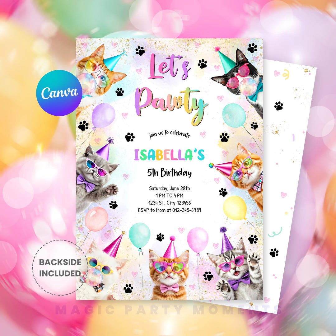 Editable Cat Birthday Invitation | Kitten Invite | Calling All Pawty ...