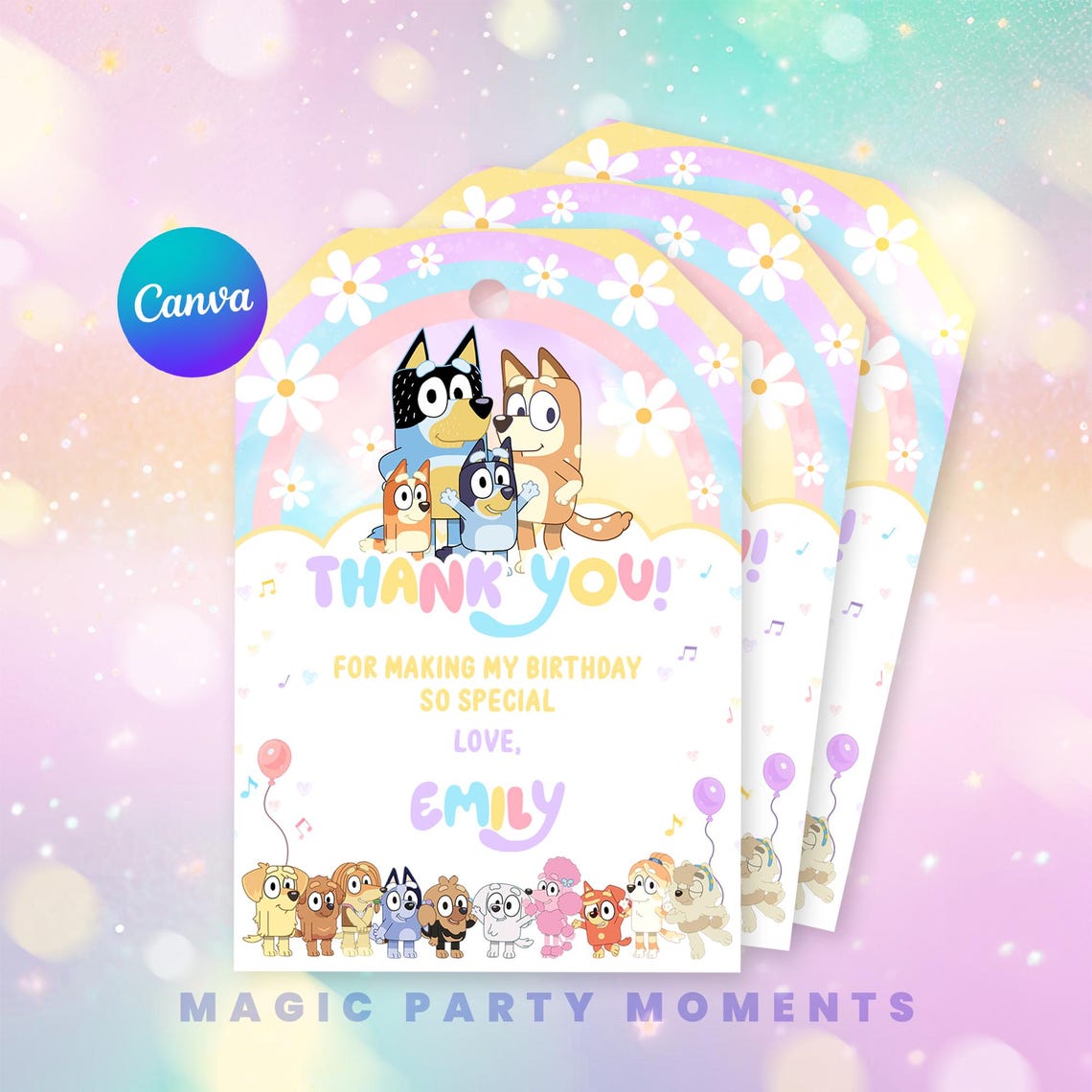 Bluey and Bingo Birthday Thank You Tag, Editable Bluey Birthday Party ...