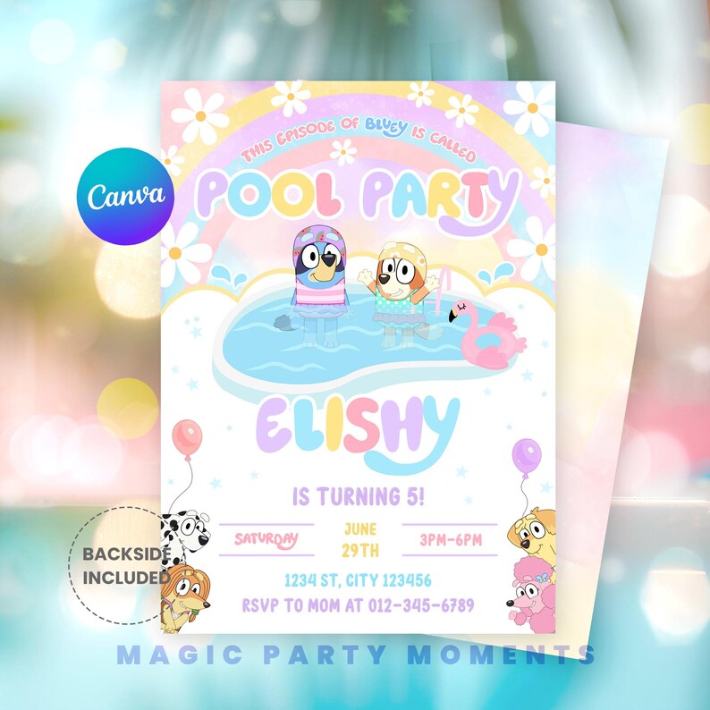 Editable Bluey and Bingo Pool Party Invitation Bluey Pool Party Bluey ...
