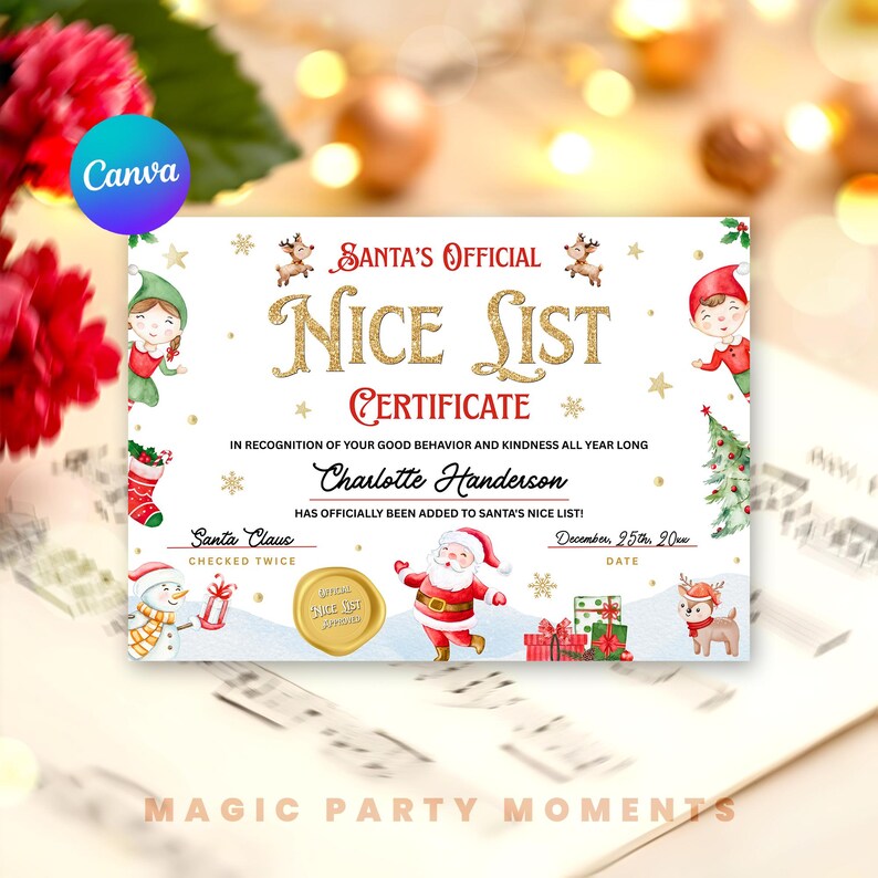 Editable Santa Claus Official Nice List Certificate Letter From Desk ...