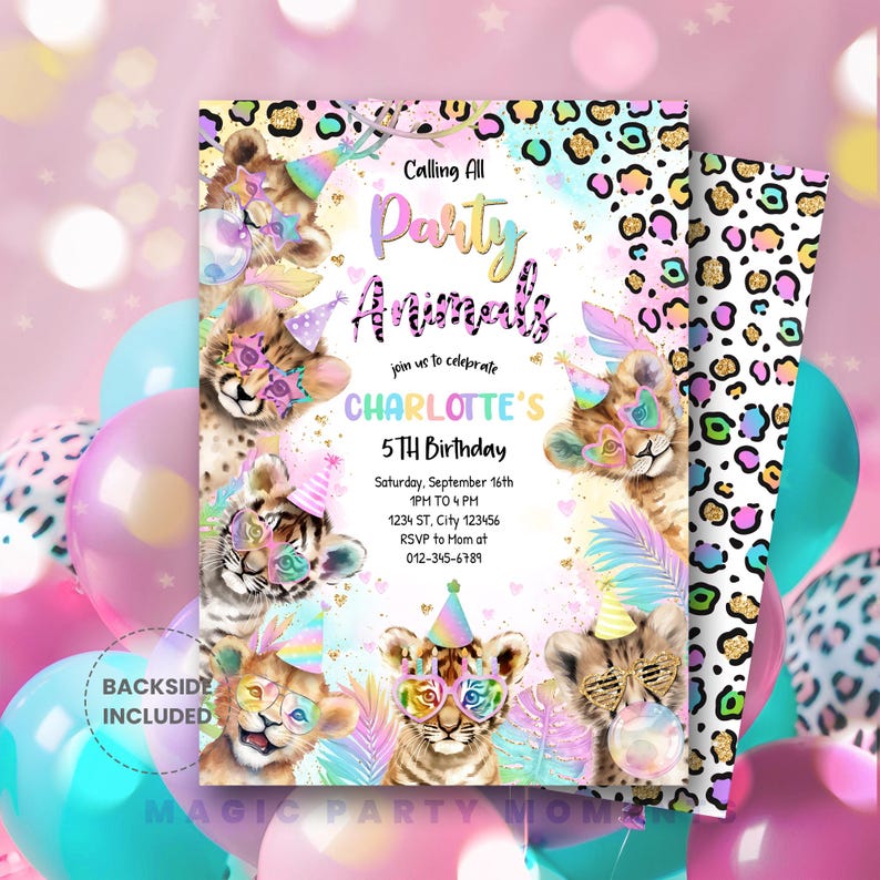 Editable Party Animals Birthday Invitation Big Cat Safari Animals ...