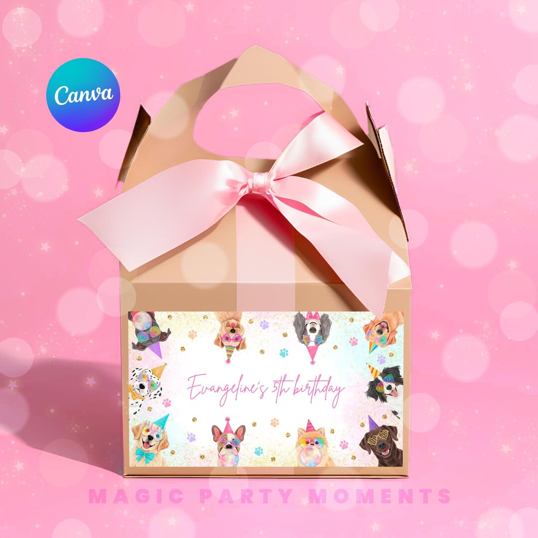 Editable Puppy Carrier Box Favor Label | Adopt a Puppy Birthday Party ...