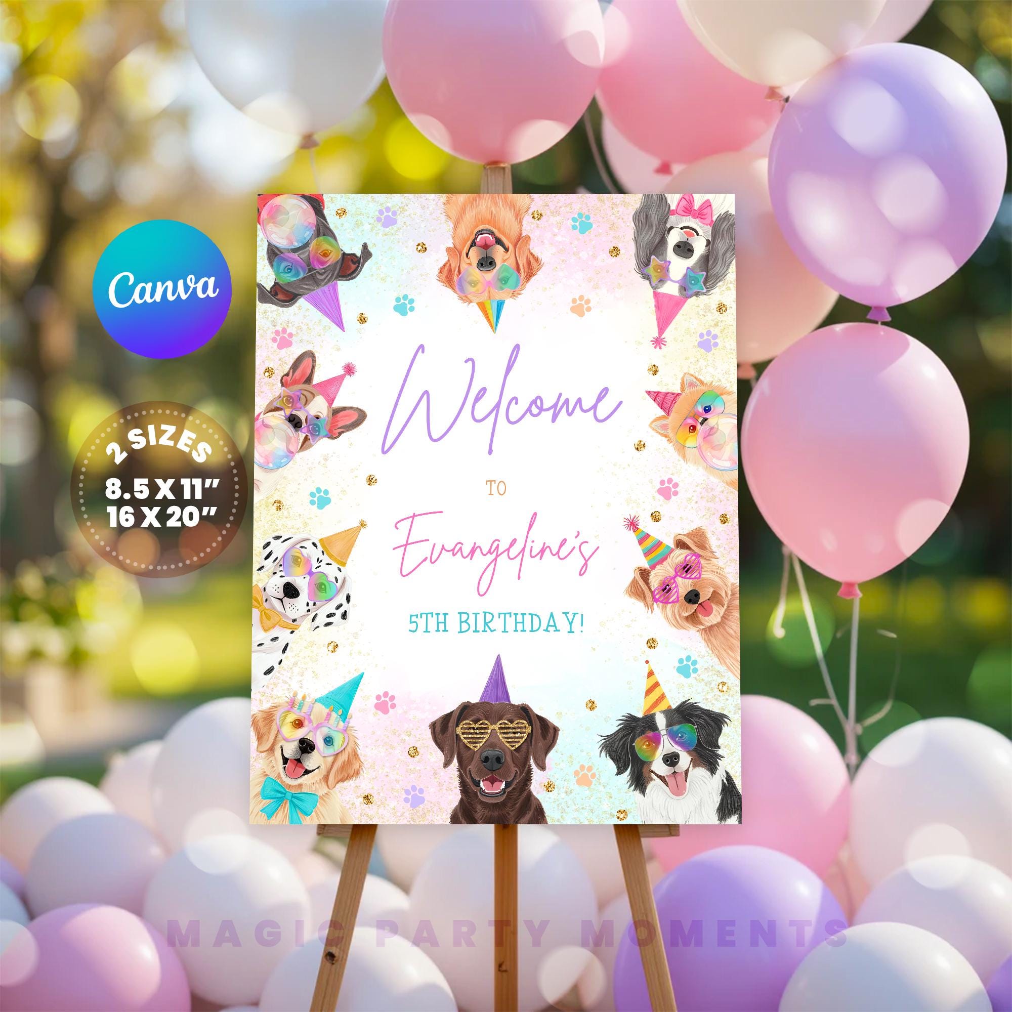 Editable Dogs Birthday Party Welcome Sign | Puppy Pawty Animals Decor ...