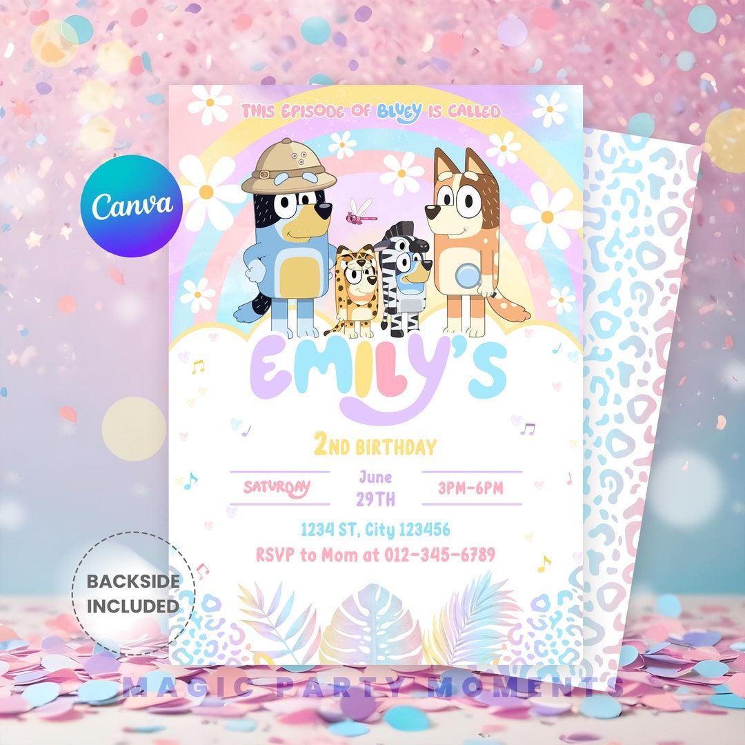 Editable Bluey Birthday Invitation Bluey Safari Invitation Bluey ...